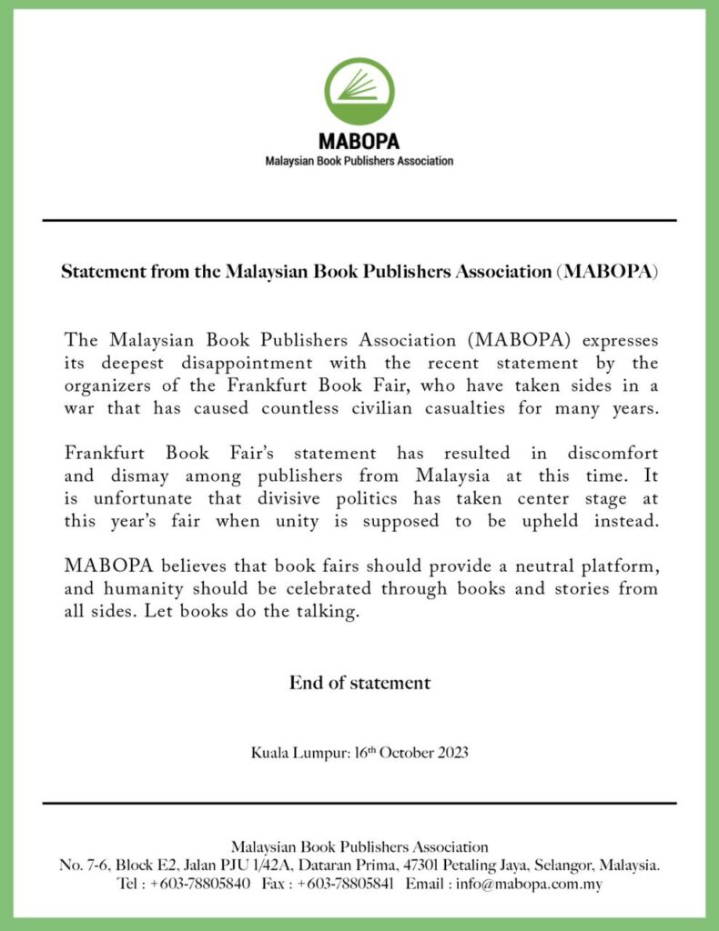 Statement from the Malaysian Book Publishers Association (MABOPA ...